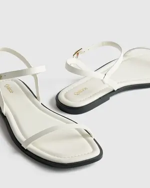 Quince Italian Leather Flat Sandals - Bone