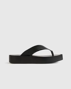 Quince Italian Leather Thong Platform Sandal - Black
