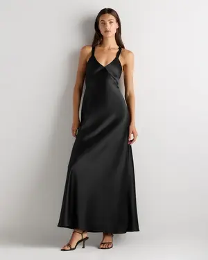 Quince Bianca Stretch Satin Maxi Dress - Black