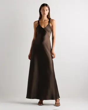 Quince Bianca Stretch Satin Maxi Dress - Hot Fudge