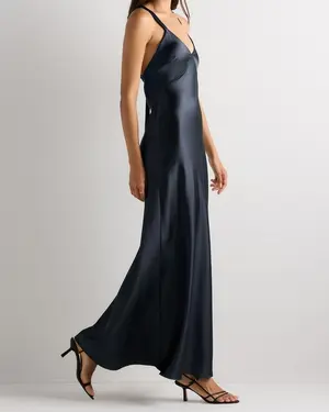 Quince Bianca Stretch Satin Maxi Dress - Navy