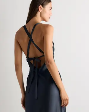 Quince Bianca Stretch Satin Maxi Dress - Navy