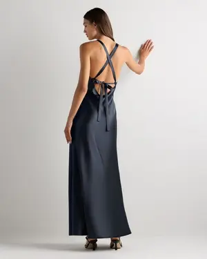 Quince Bianca Stretch Satin Maxi Dress - Navy