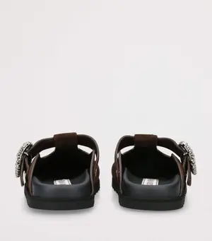 ROGER VIVIER Embellished Suede Mules - Brown