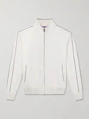 Ralph Lauren Purple Label Wimbledon Logo-embroidered Cotton And Cashmere-blend Sweater - Neutrals