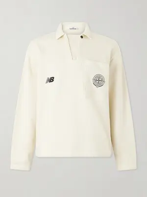Stone Island Logo-print Cotton-jersey Polo Sweater - Neutrals