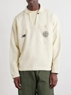 Stone Island Logo-print Cotton-jersey Polo Sweater - Neutrals
