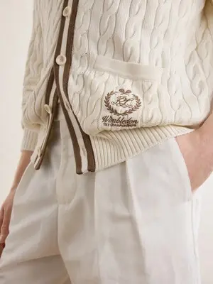 Ralph Lauren Purple Label Wimbledon Capsule Cable Knit Cardigan - Neutrals