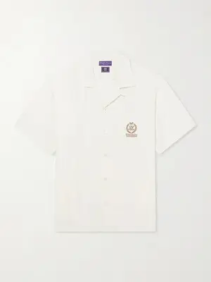 Ralph Lauren Purple Label Wimbledon Camp-collar Embroidered Silk And Linen-blend Shirt - Neutrals