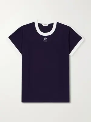 Versace Medusa-embroidered Cotton-blend Jersey T-shirt - Blue