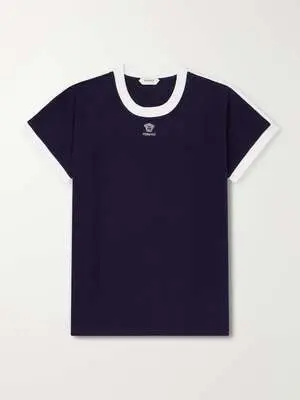 Versace Medusa-embroidered Cotton-blend Jersey T-shirt - Navy