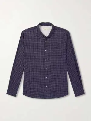 Officine Générale Benoit Checked Cotton-blend Voile Shirt - Navy