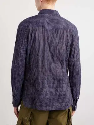 Officine Générale Benoit Checked Cotton-blend Voile Shirt - Navy