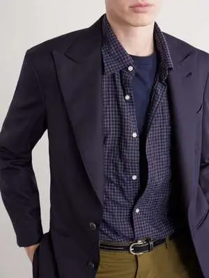 Officine Générale Benoit Checked Cotton-blend Voile Shirt - Navy