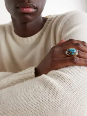 JACQUES MARIE MAGE Bo-jo-ring Sterling And 18-karat Gold Apache Turquoise Ring