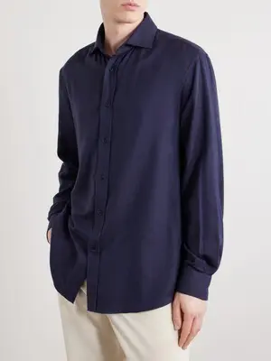 Brunello Cucinelli Herringbone Cotton And Lyocell-blend Shirt