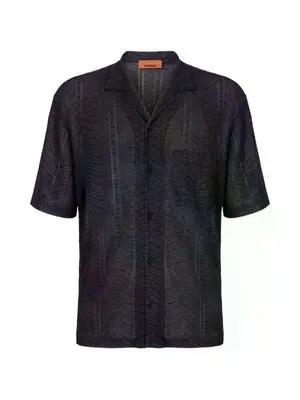 Missoni Chevron-knit Short-sleeve Shirt - Blue