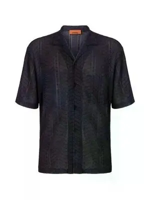 Missoni Chevron-knit Short-sleeve Shirt - Blue