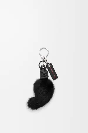 Loewe Lion Tail Charm In Shearling And Leather Skin - Black