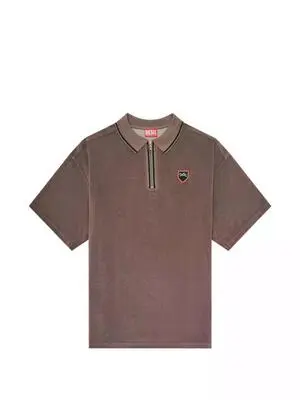 DIESEL® Chenille Polo Shirt With Shield Patch - Brown