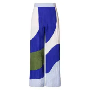 CHUKS COLLINS Hand-knit Ocean Print Wide Leg Pants - Blue