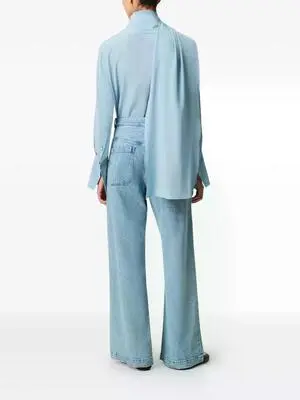 Another Tomorrow Silk Band Collar Blouse