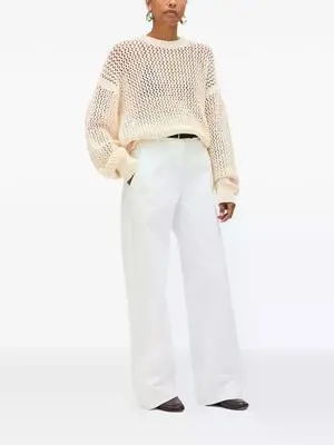 Another Tomorrow Open Knit Crew Neck Sweater