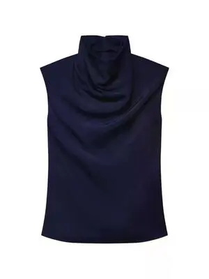 Another Tomorrow Cowl Neck Draped Top - Blue