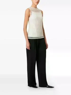 Another Tomorrow Beaded Mesh-knit Sleeveless Top
