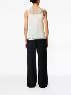 Another Tomorrow Beaded Mesh-knit Sleeveless Top