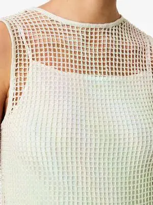 Another Tomorrow Beaded Mesh-knit Sleeveless Top