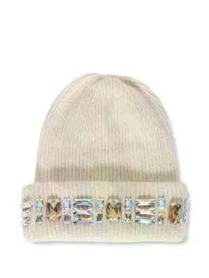 MELROSE HIGH Crystal-embellished Ribbed-knit Beanie Hat - Neutrals