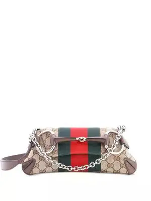 Gucci Horsebit Nm Web Chain Clutch Gg Canvas Small Shoulder Bag - Brown
