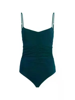 Another Tomorrow Shirred Sleeveless Bodysuit - Blue