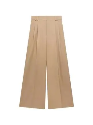 Another Tomorrow Camel Wool Twill Pleated Trousers - Neutrals