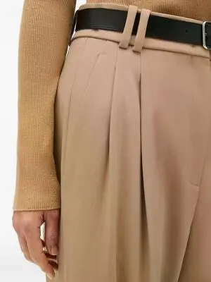Another Tomorrow Camel Wool Twill Pleated Trousers