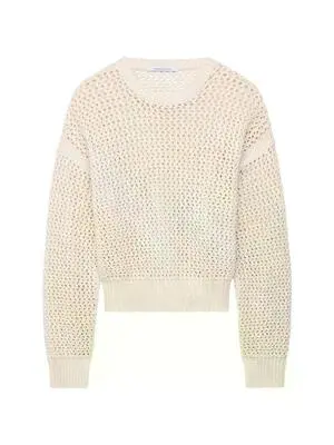 Another Tomorrow Open-knit Crew-neck Sweater - Neutrals