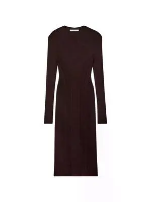 Another Tomorrow Rib-knit Curved-seam Dress - Brown