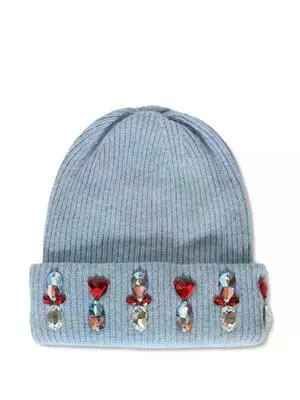 MELROSE HIGH Crystal Embellished Beanie Hat - Blue