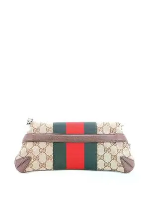 Gucci Horsebit Nm Web Chain Clutch Gg Canvas Small Shoulder Bag - Brown