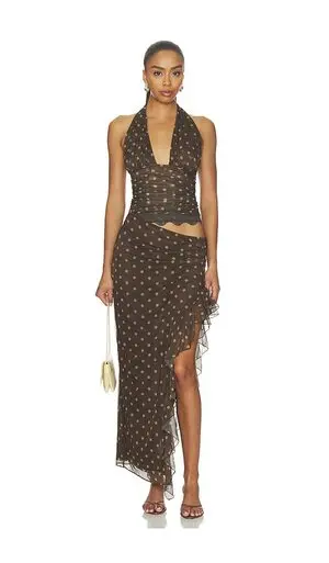 BENNI Penelope Maxi Dress In Chocolate - Espresso Polka Dot