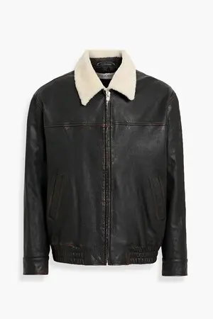 FRAME Shearlingtrimmed Leather Biker Jacket - Black