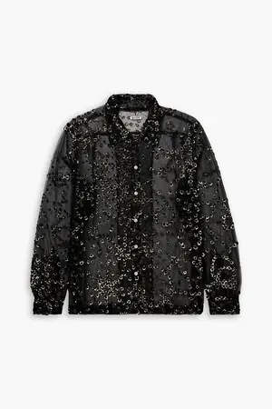 BODE Metallic Appliquéd Tulle Shirt - Black