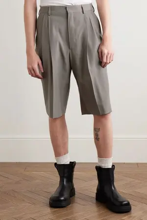 Dries Van Noten Straightleg Pleated Wool Bermuda Shorts