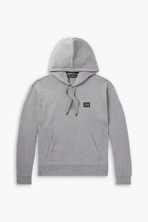 Dolce & Gabbana Cotton Jersey Hoodie With Leather Trim - Gray