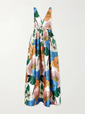 Borgo De Nor Isabella Belted Floral-print Taffeta Maxi Dress - Multi