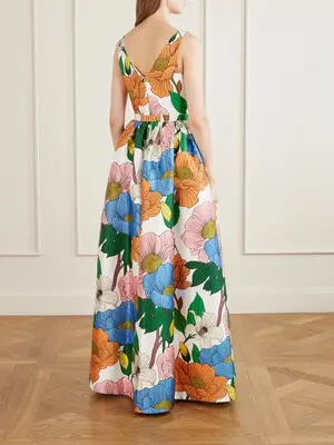 Borgo De Nor Isabella Belted Floral-print Taffeta Maxi Dress