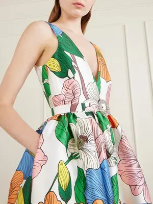 Borgo De Nor Isabella Belted Floral-print Taffeta Maxi Dress