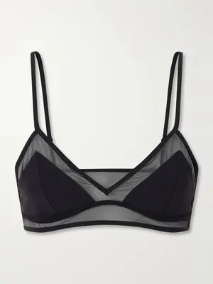 Kiki De Montparnasse Peep Show Mesh-trimmed Bikini Top - Black