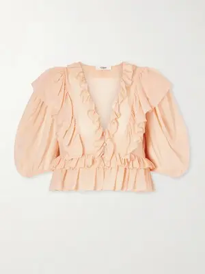 Chloé Ruffled Silk-charmeuse Blouse - Orange